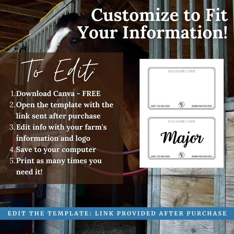 Stall Sign Template | Horse Name Plate Stall Card | Barn Signs Equine ...