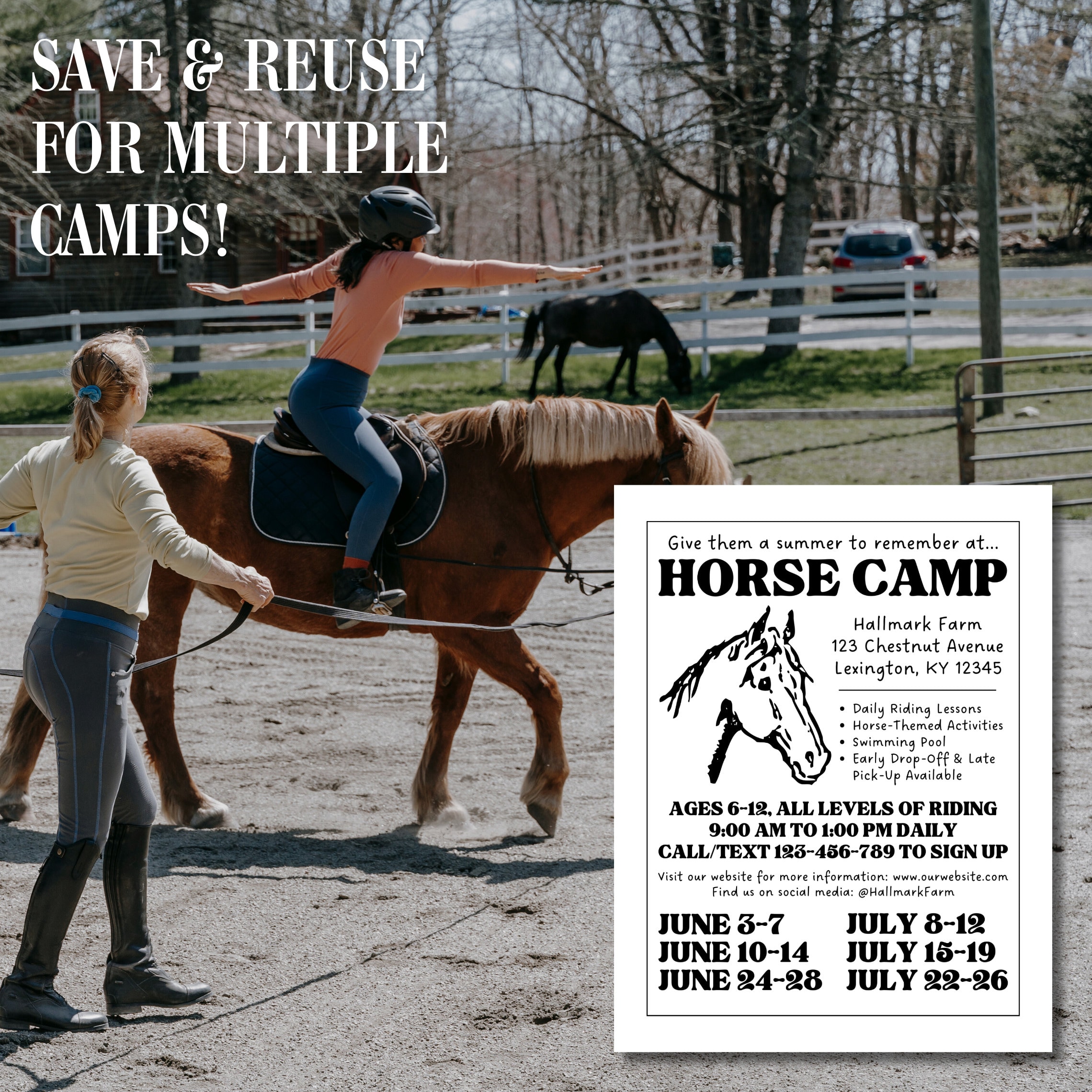 Horse Camp Flyer Template | Equestrian Summer Camp (canva Editable ...