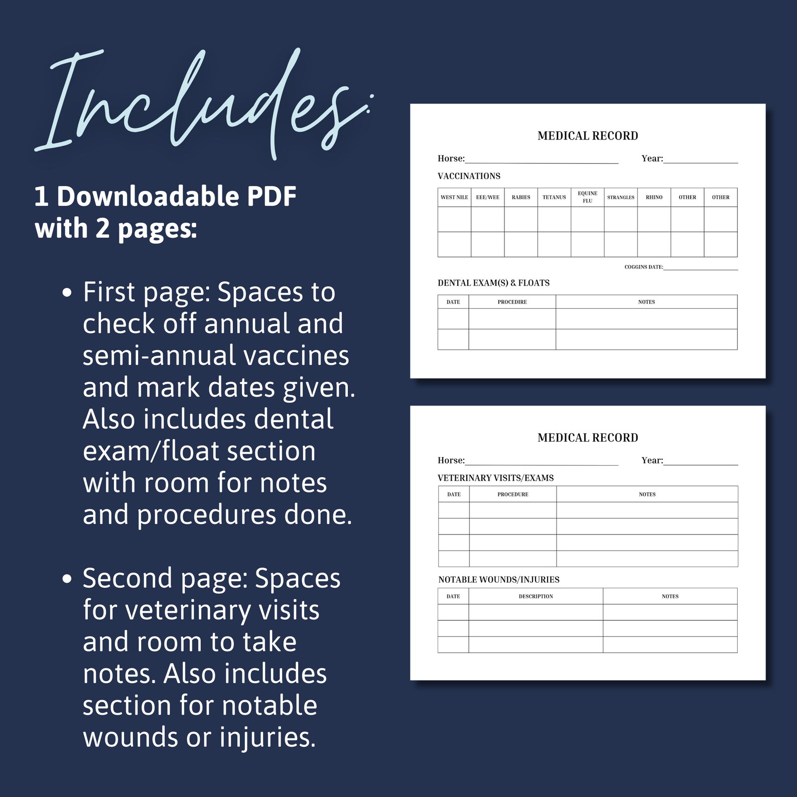 Horse Medical Record Tracking | Equine Veterinary Visit Log ...