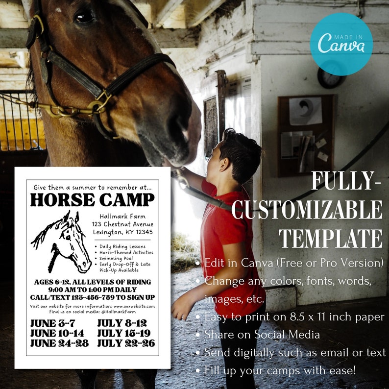 Horse Camp Flyer Template | Canva Flyer Template | Summer Camp Flyer ...