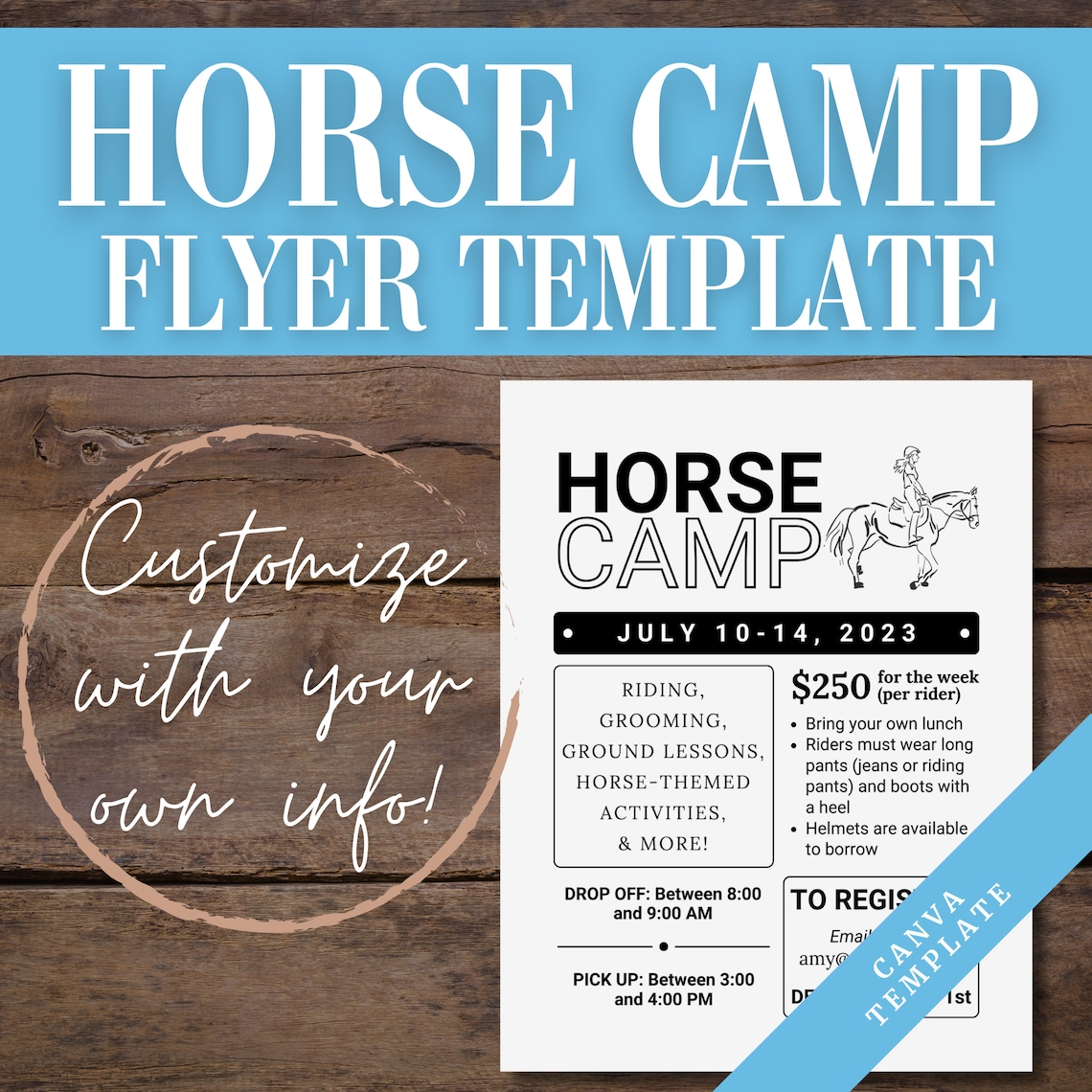 Horse Camp Flyer Template | Canva Flyer Template | Summer Camp Flyer ...