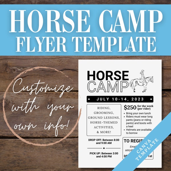 Horse Camp Flyer Template | Canva Flyer Template | Summer - Etsy