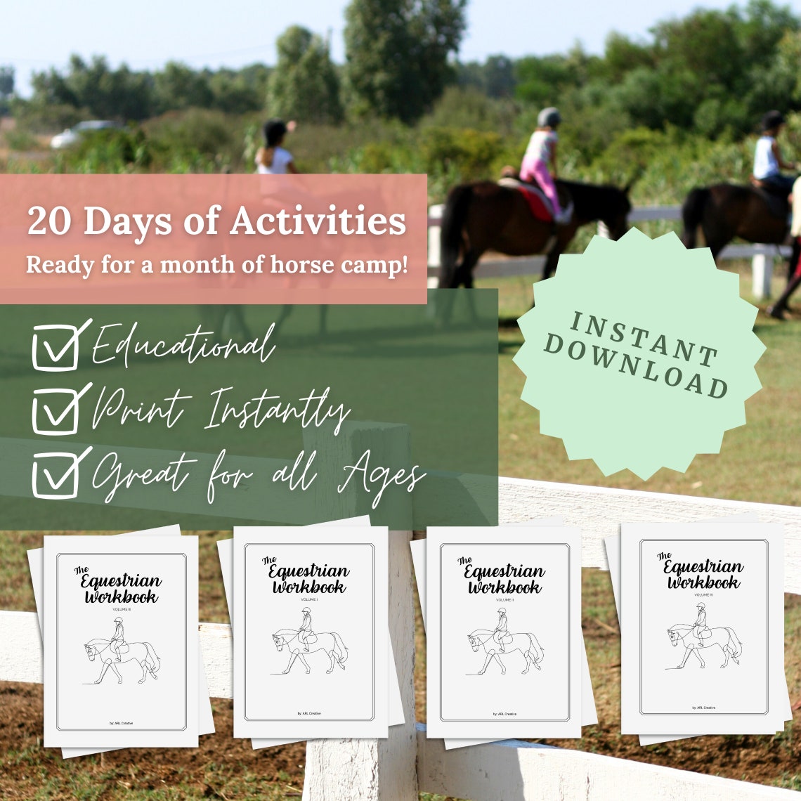 Horse Camp Activity Worksheet Printables Equestrian Workbook Equine ...