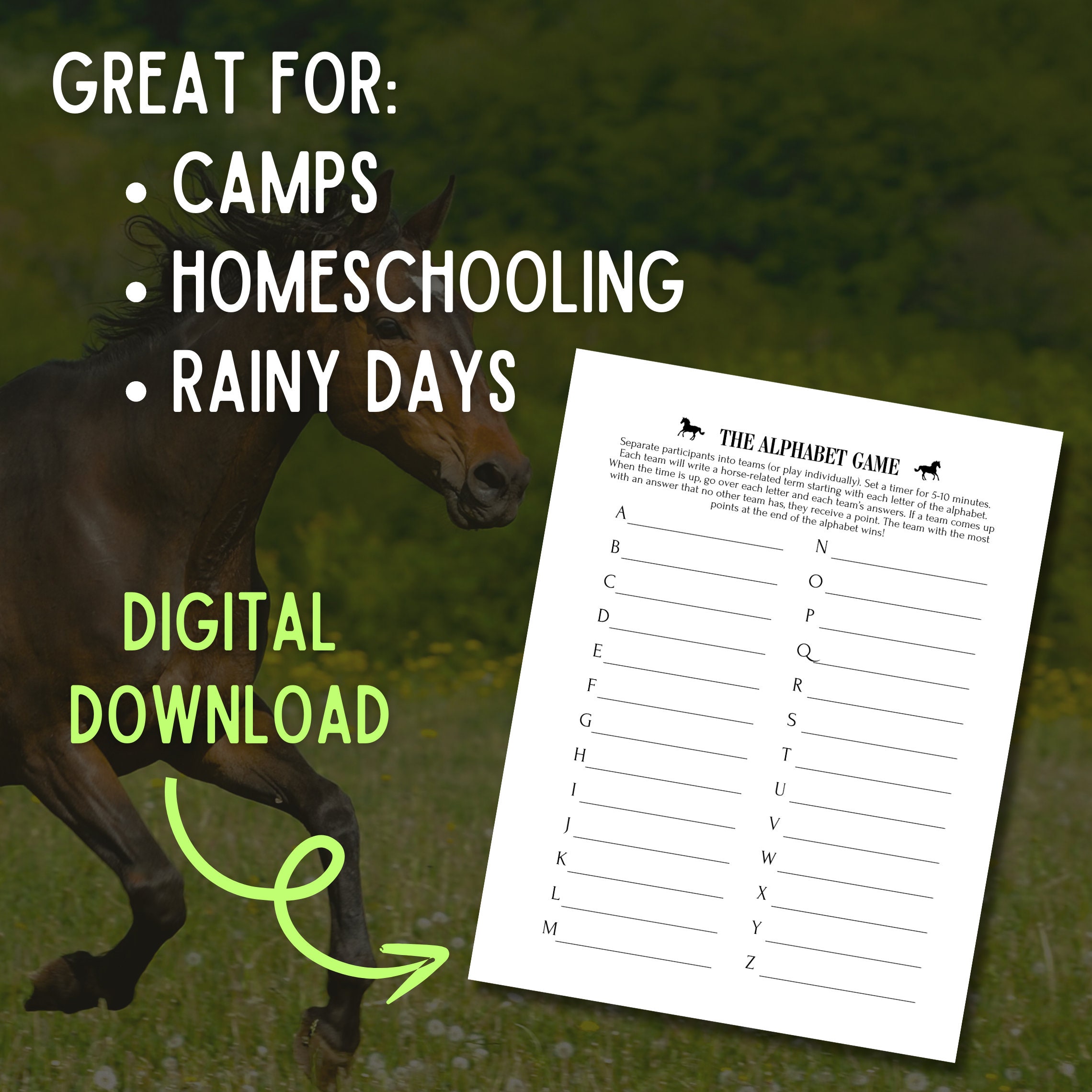 Horse-themed Game | Alphabet Educational Equine Activity | Horse Camp ...