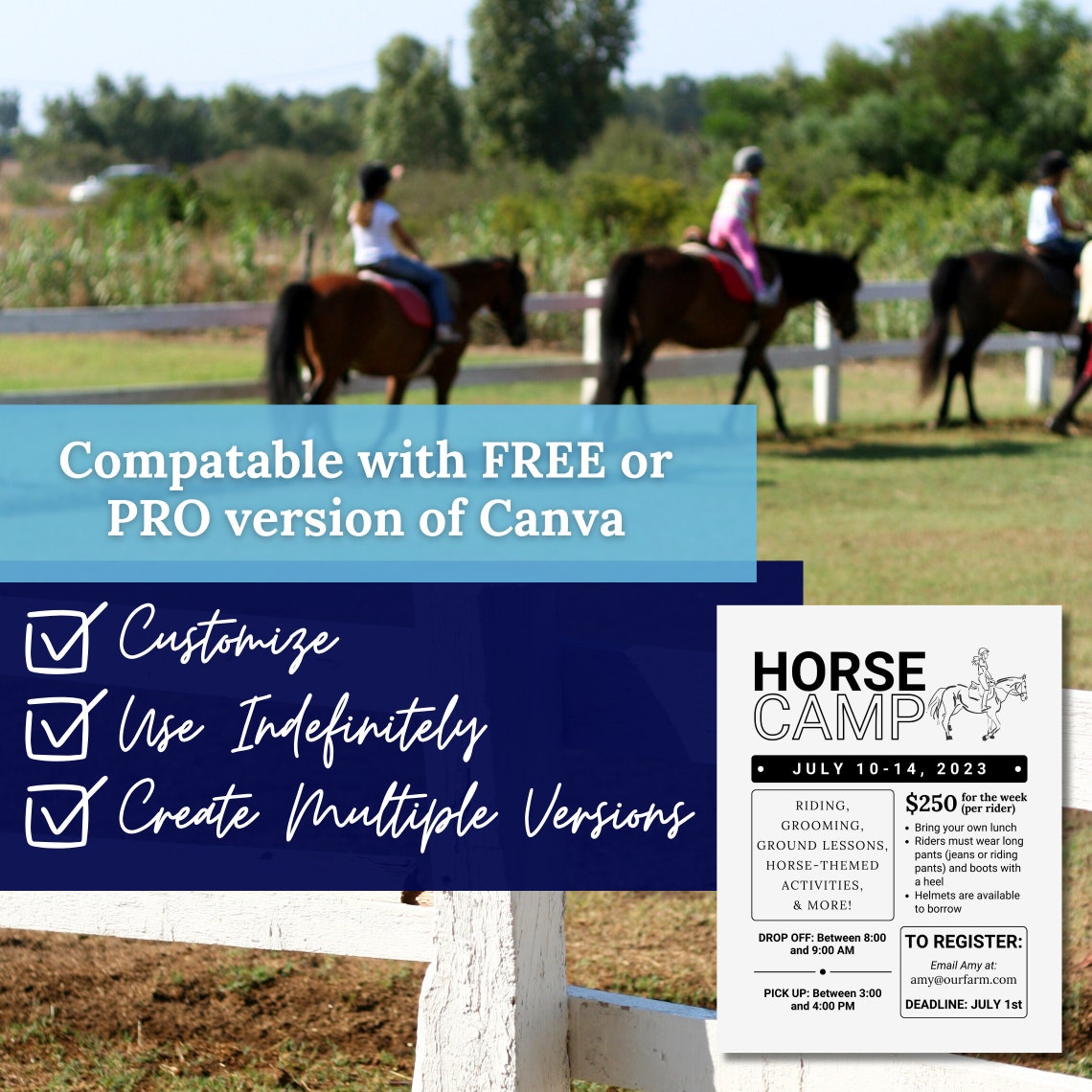 Horse Camp Flyer Template | Canva Flyer Template | Summer Camp Flyer ...