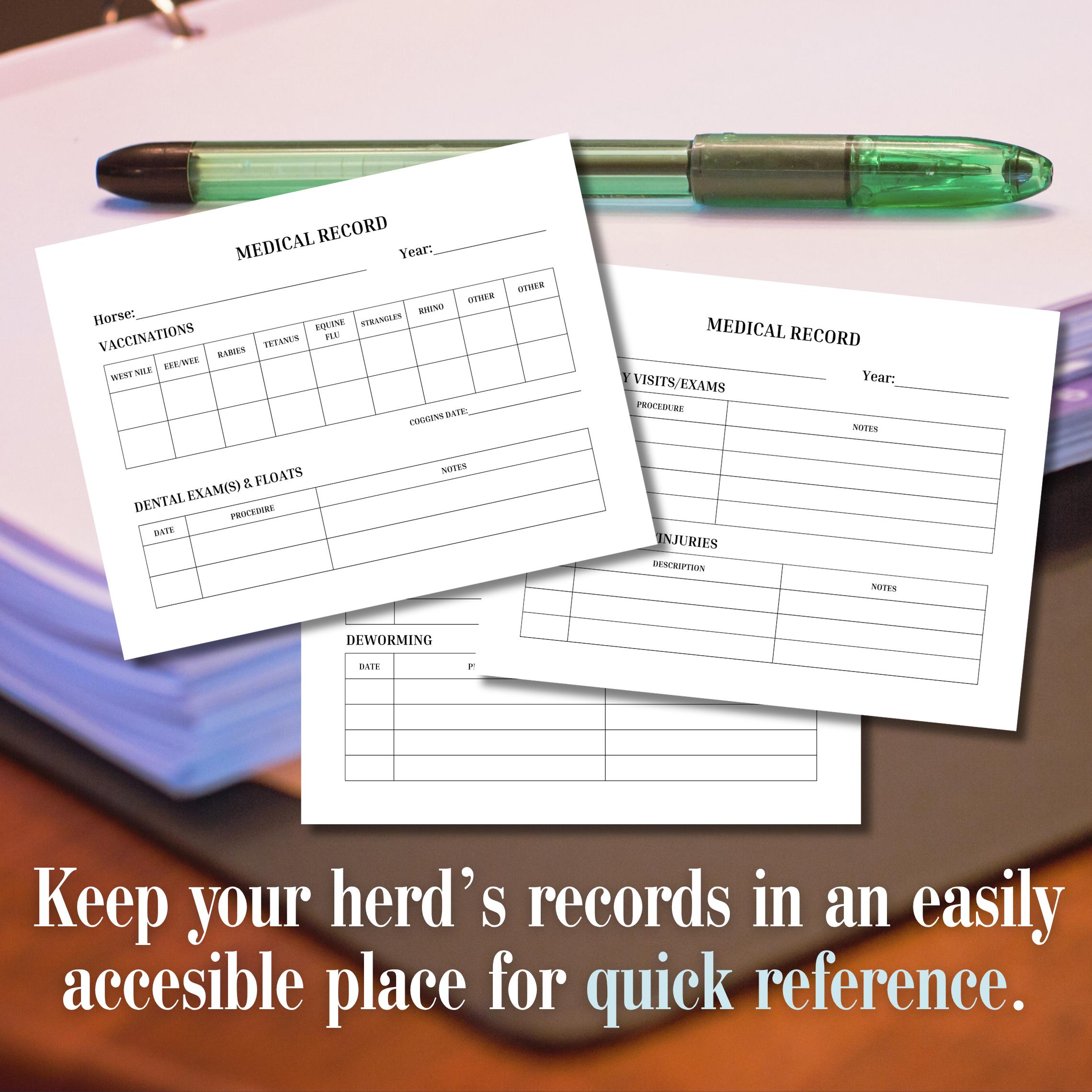 Horse Medical Record Tracking | Equine Veterinary Visit Log ...