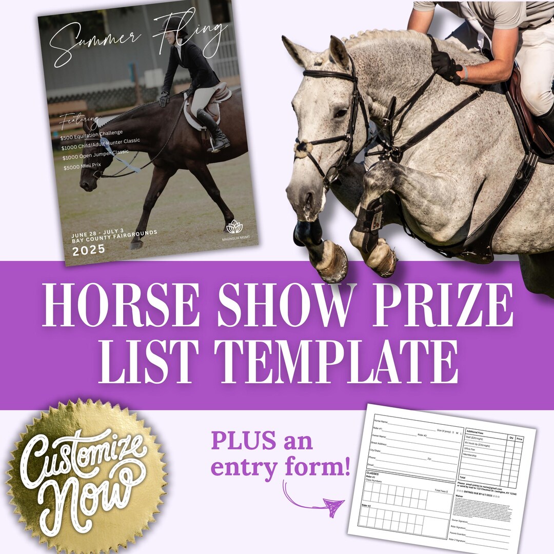 Horse Show Prize List Template | Equestrian Event Entry Form (canva) - Etsy