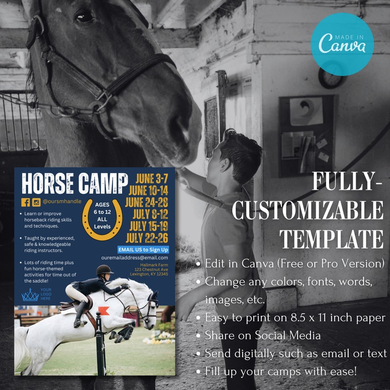 Horse Camp Flyer Template | Canva Flyer Template | Summer Camp Flyer ...