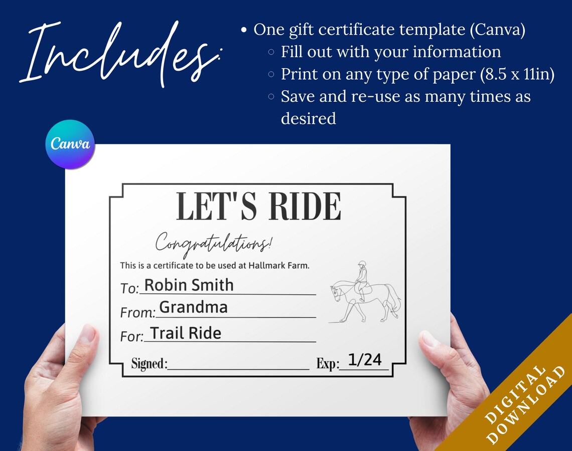 Horseback Riding Gift Certificate | Horse Lessons Gift Voucher ...