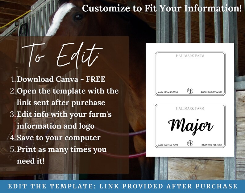 Stall Card Template | Horse Name Plate | Horse Stall Name Card | Horse ...