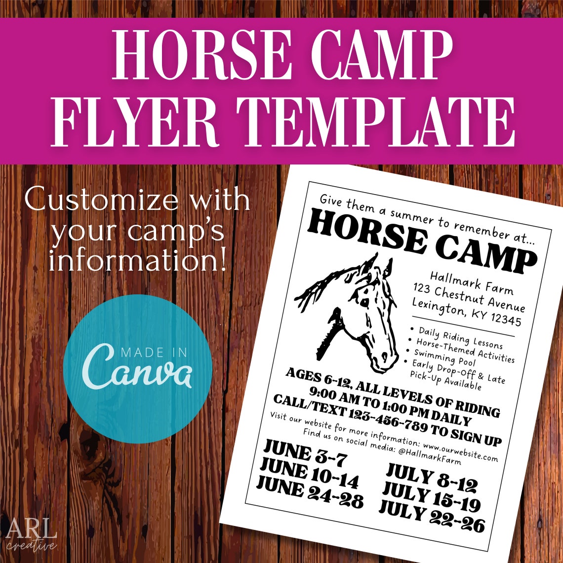 Horse Camp Flyer Template | Canva Flyer Template | Summer Camp Flyer ...