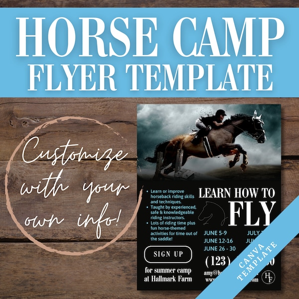 Horse Camp Flyer Template | Canva Flyer Template | Summer - Etsy