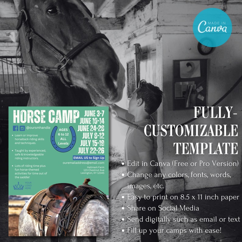 Horse Camp Flyer Template | Canva Flyer Template | Summer Camp Flyer ...