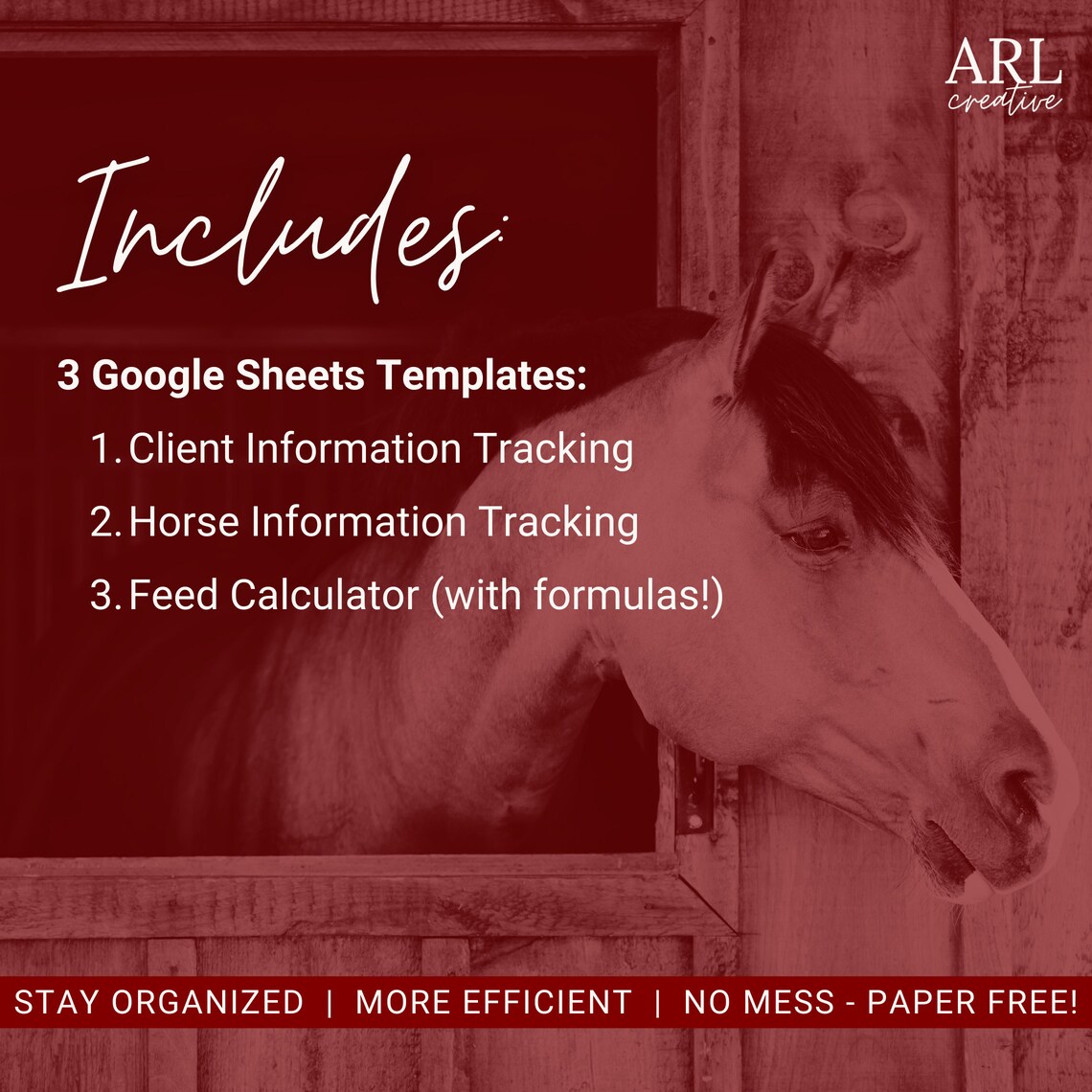 Horse Farm Management Spreadsheet | Barn or Stable Organization ...
