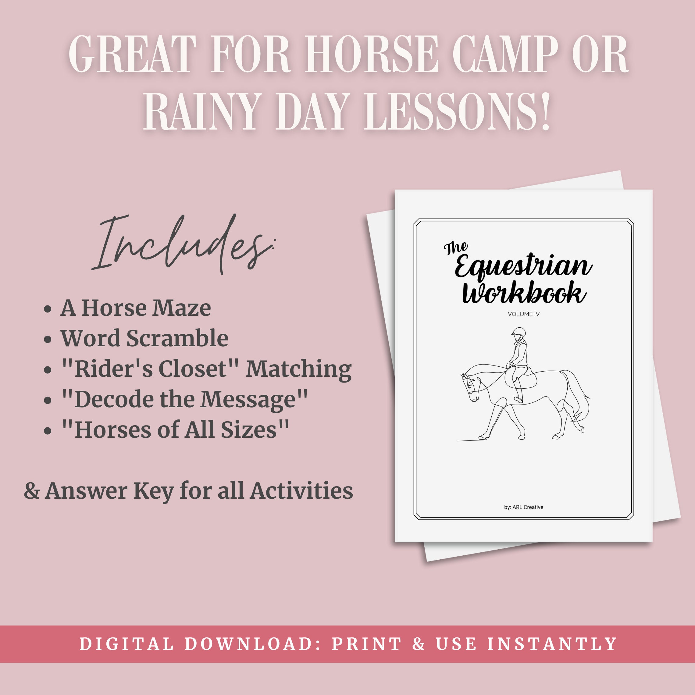 Horse Camp Activity Worksheet | Horseback Riding Lessons Plan | Equine ...