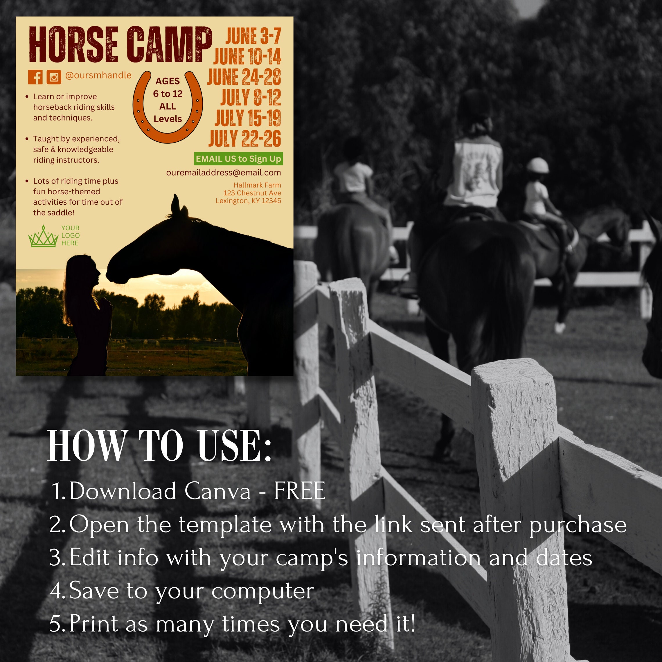 Horse Camp Flyer Template | Canva Flyer Template | Summer Camp Flyer ...