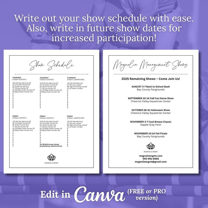Horse Show Prize List Template | Equestrian Event Entry Form (canva) - Etsy