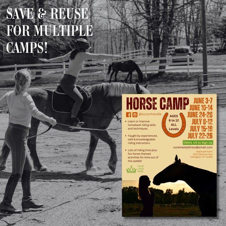 Horse Camp Flyer Template | Canva Flyer Template | Summer Camp Flyer ...