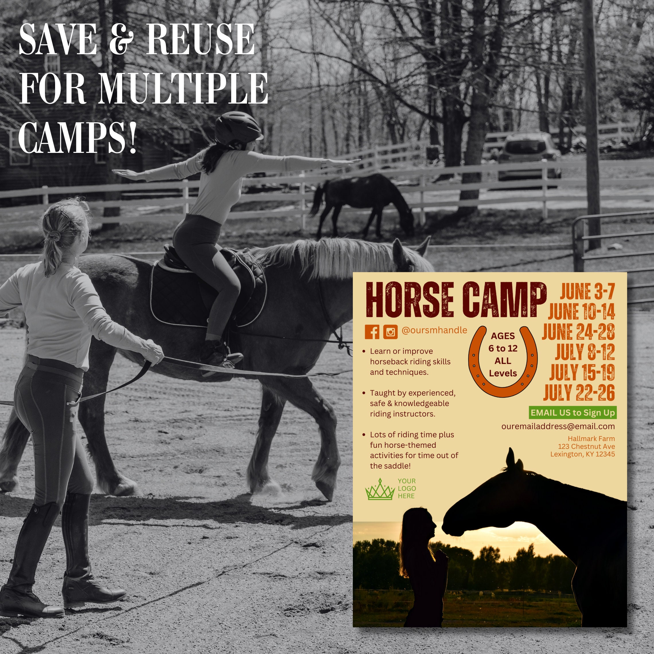 Horse Camp Flyer Template | Canva Flyer Template | Summer Camp Flyer ...
