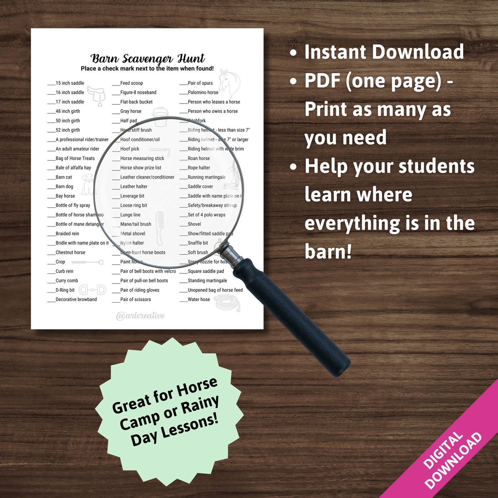 Horse Camp Activity | Horseback Riding Lessons | Barn Stable Scavenger ...