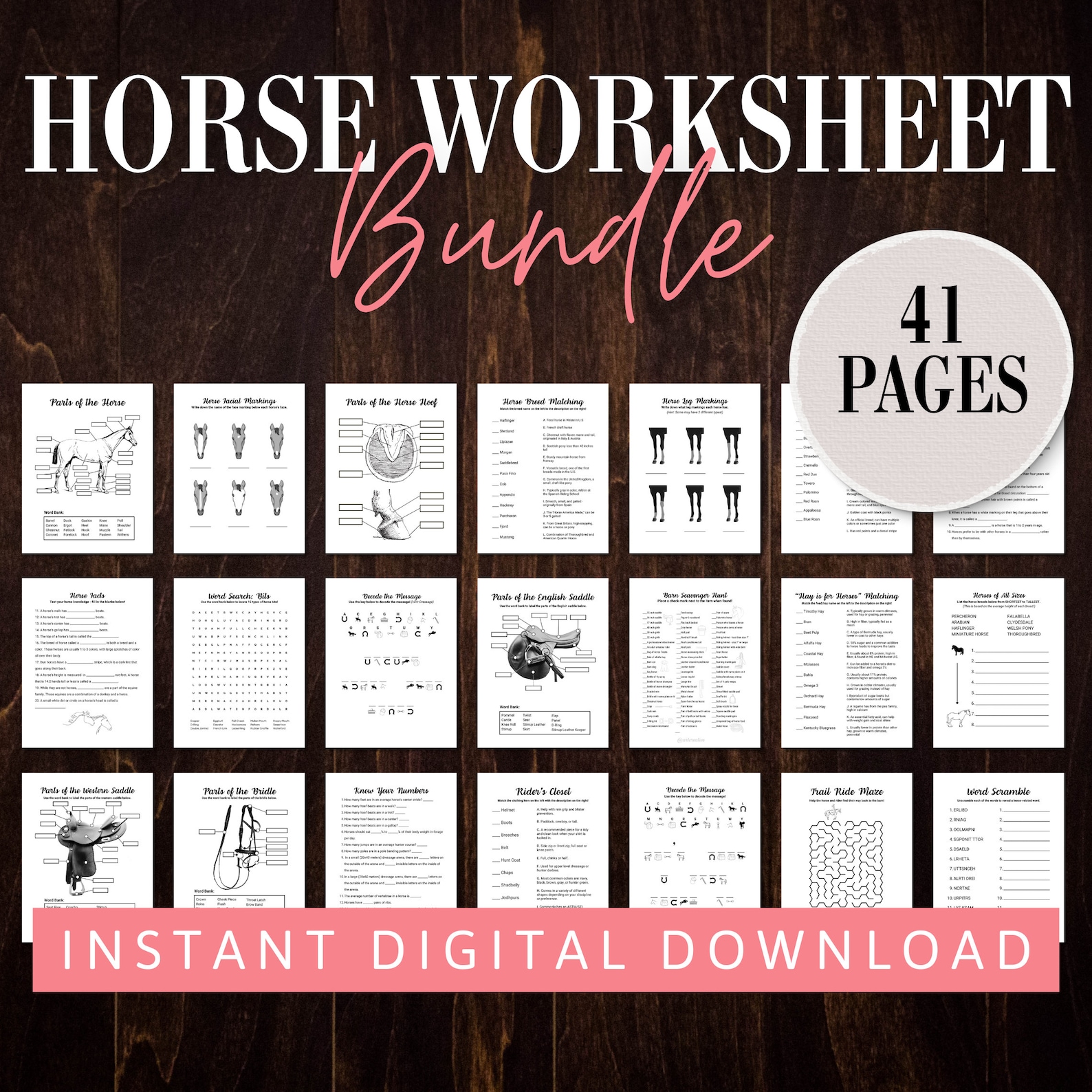 Horse Camp Worksheet Bundle | Horseback Riding Lesson Rain Day Activity ...