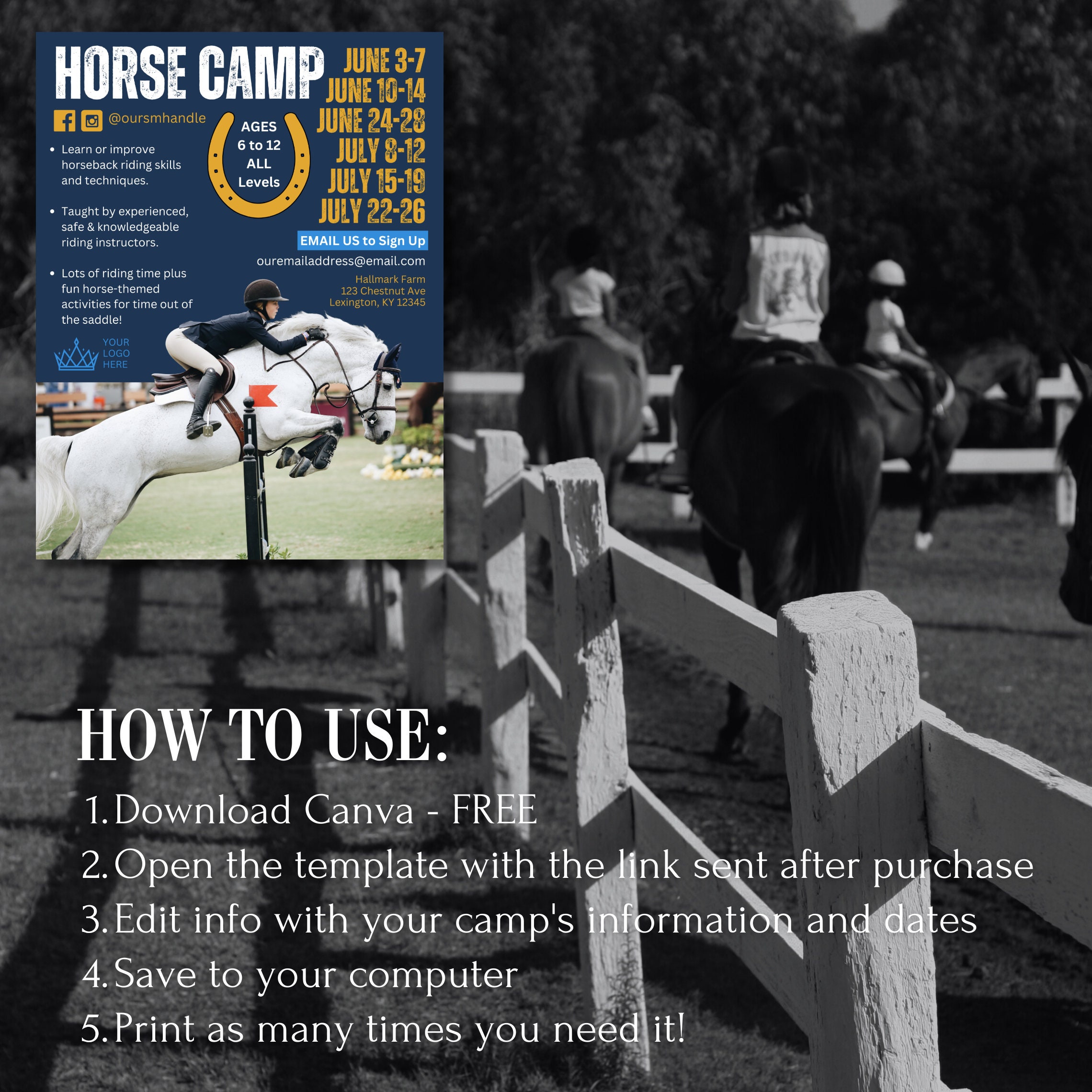 Horse Camp Flyer Template | Canva Flyer Template | Summer Camp Flyer ...