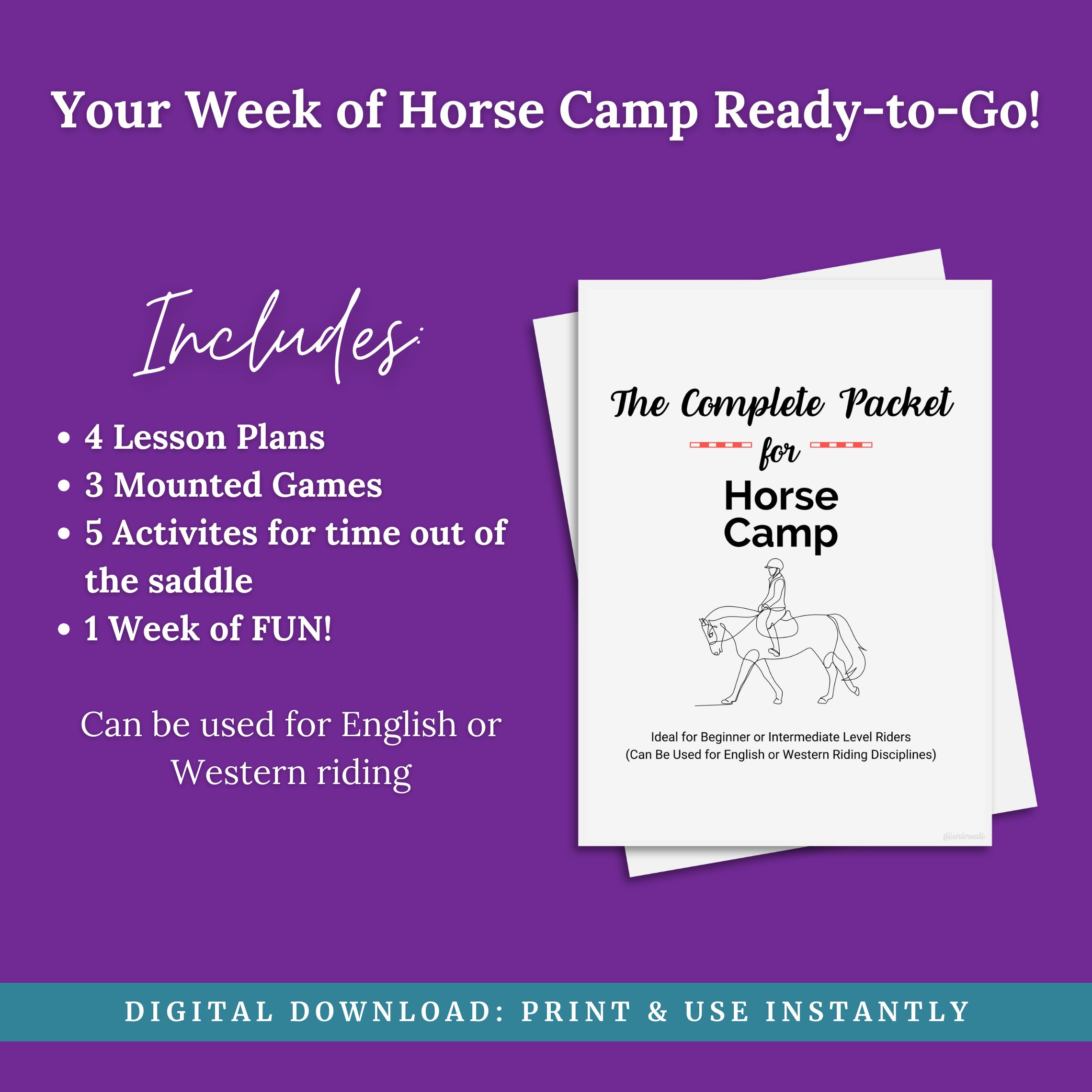 Complete Horse Camp Lessons and Activities Packet | Horseback Riding ...