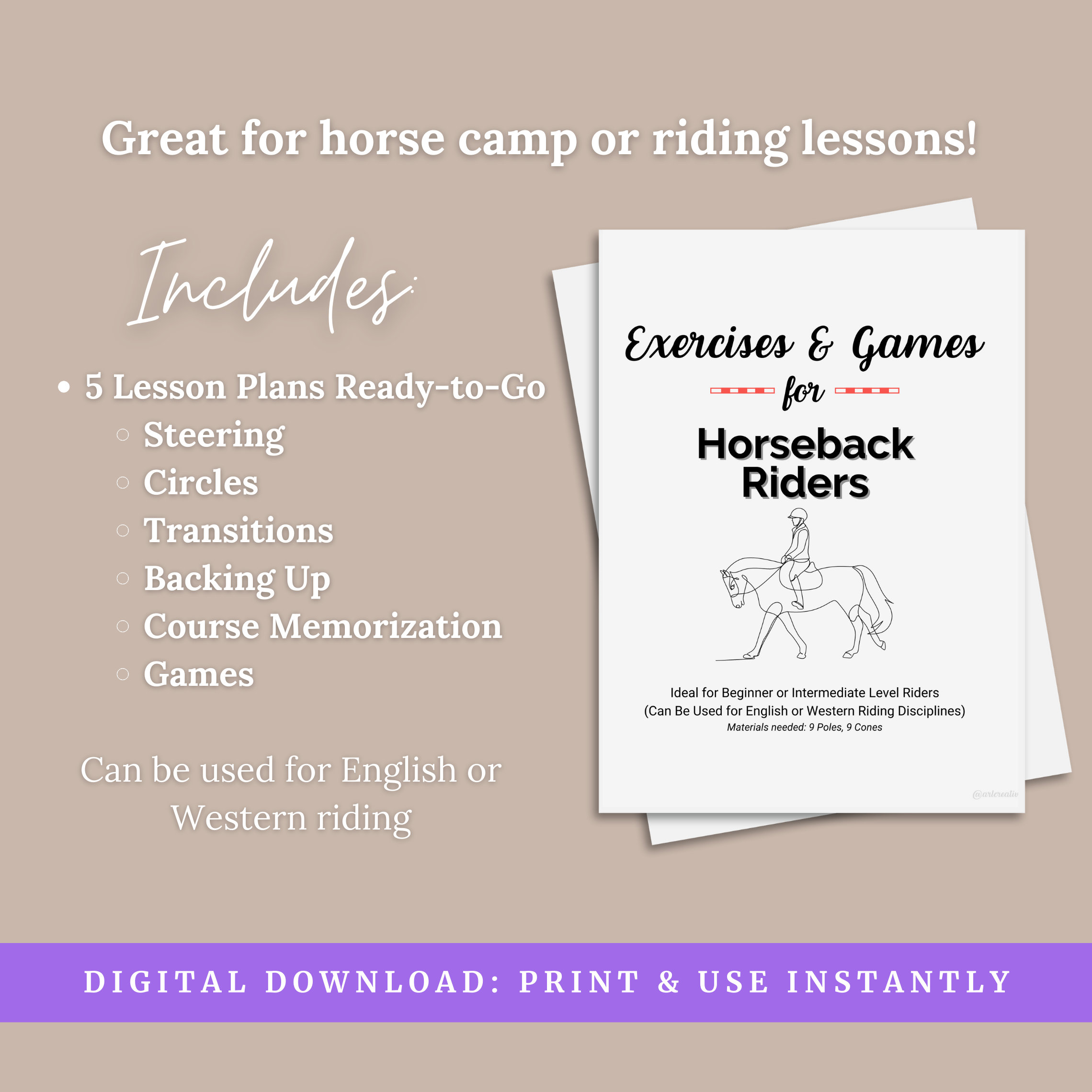 Horse Camp Activity Worksheet | Horseback Riding Lesson Plan | Equestrian Pole Pattern Horse ...