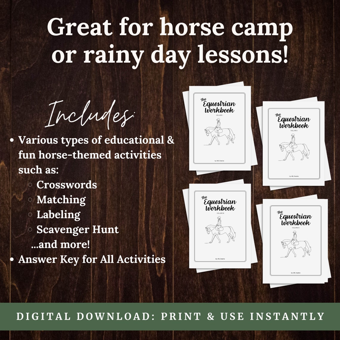 Horse Camp Activity Worksheet Printables Equestrian Workbook Equine ...