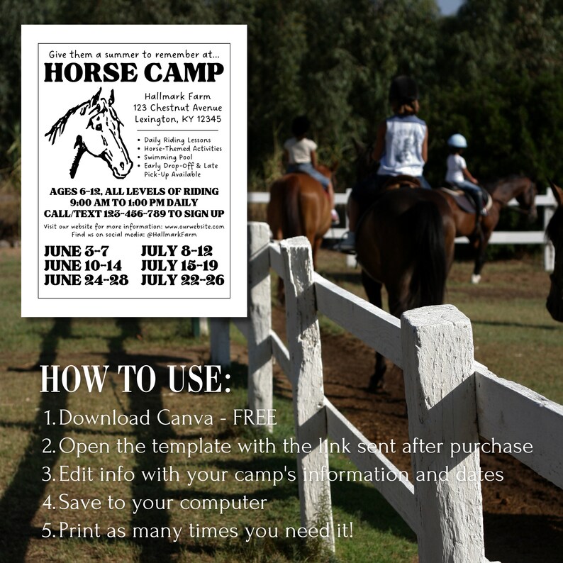 Horse Camp Flyer Template | Canva Flyer Template | Summer Camp Flyer ...