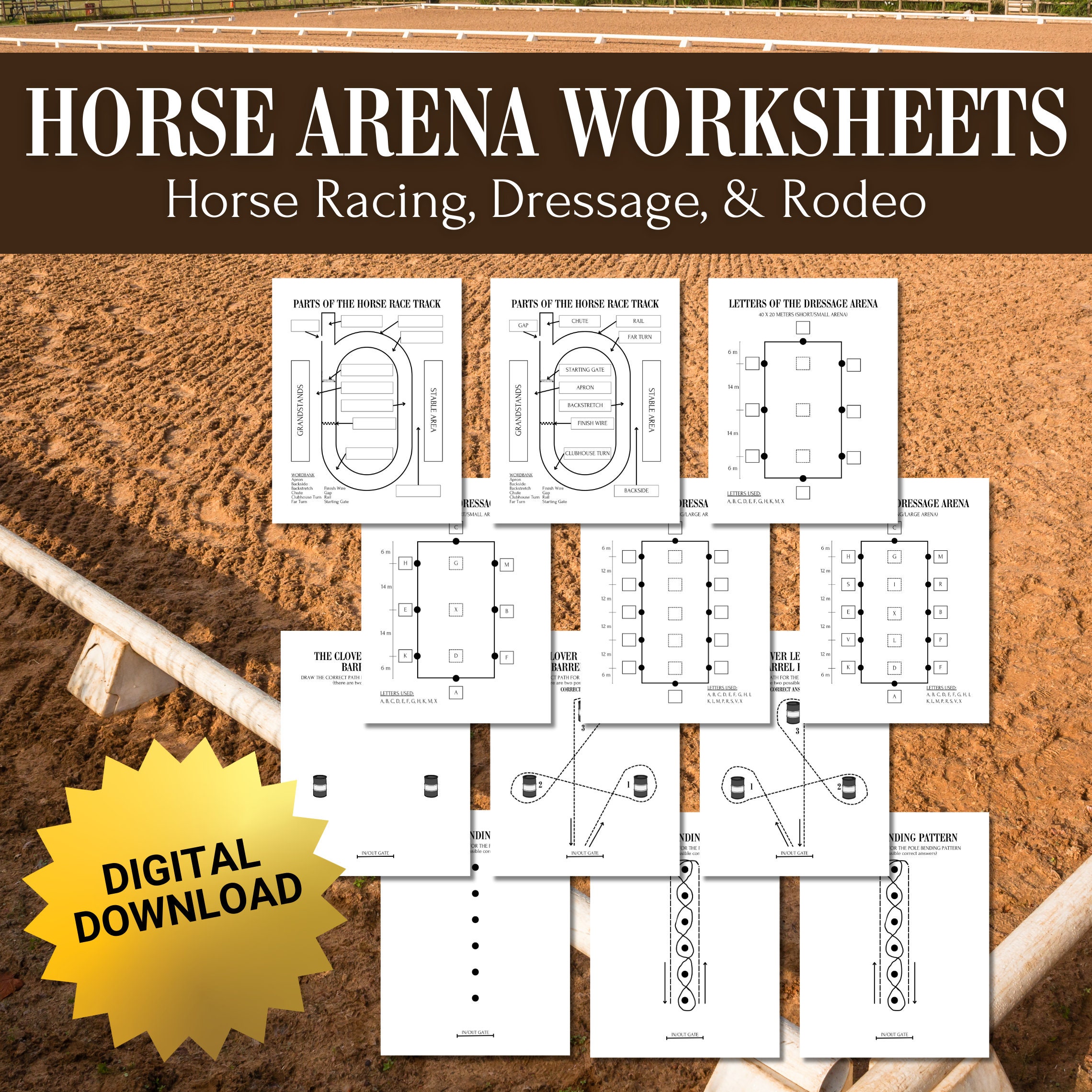 Horse Arena Worksheet Bundle | Horse Racing Track Labeling | Dressage ...