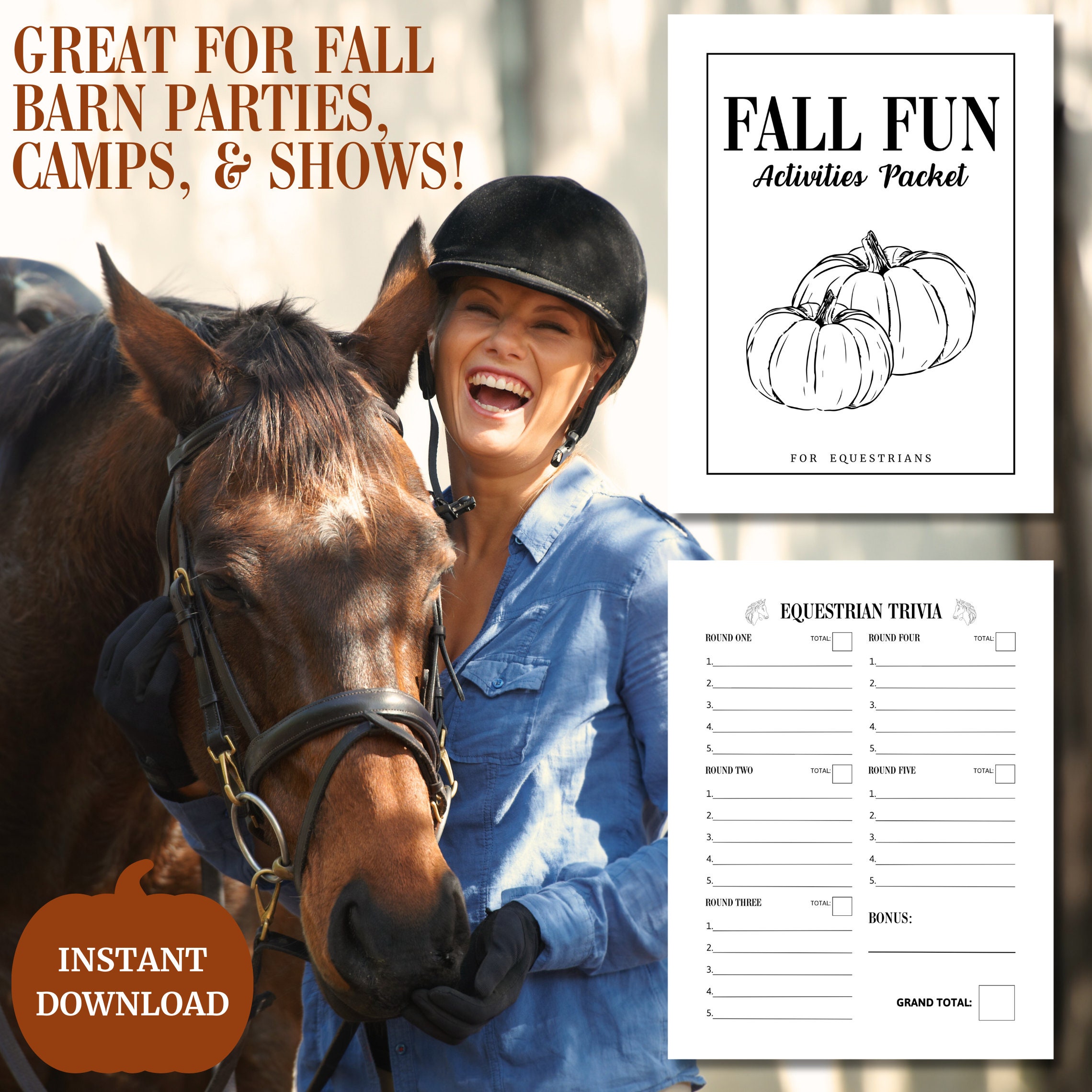 Horse-themed Fall Party Horse Show Activity | Autumn Thanksgiving Break ...