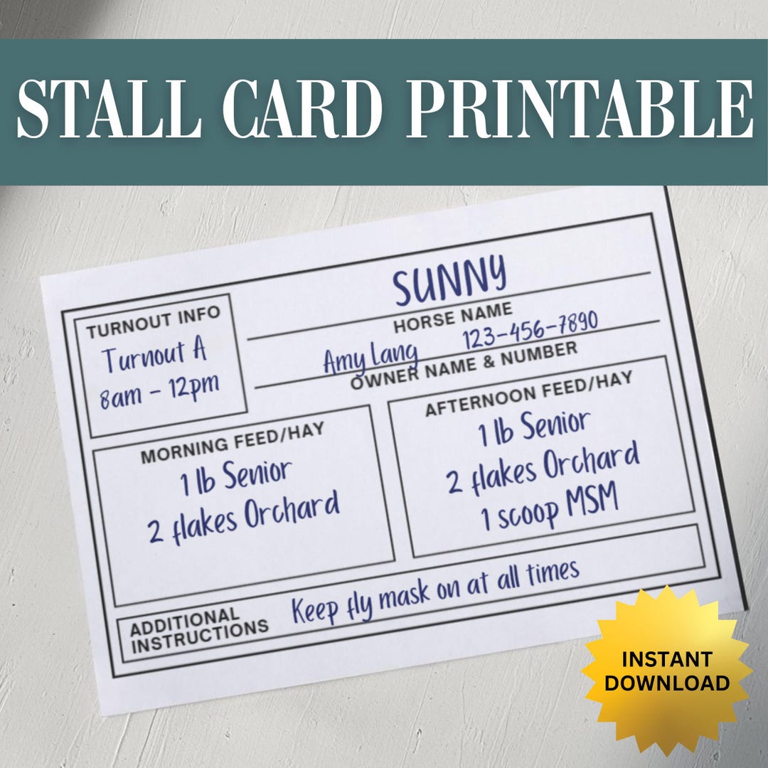 Stall Sign Printable | Horse Name Plate Stall Card | Barn Signs Equine ...