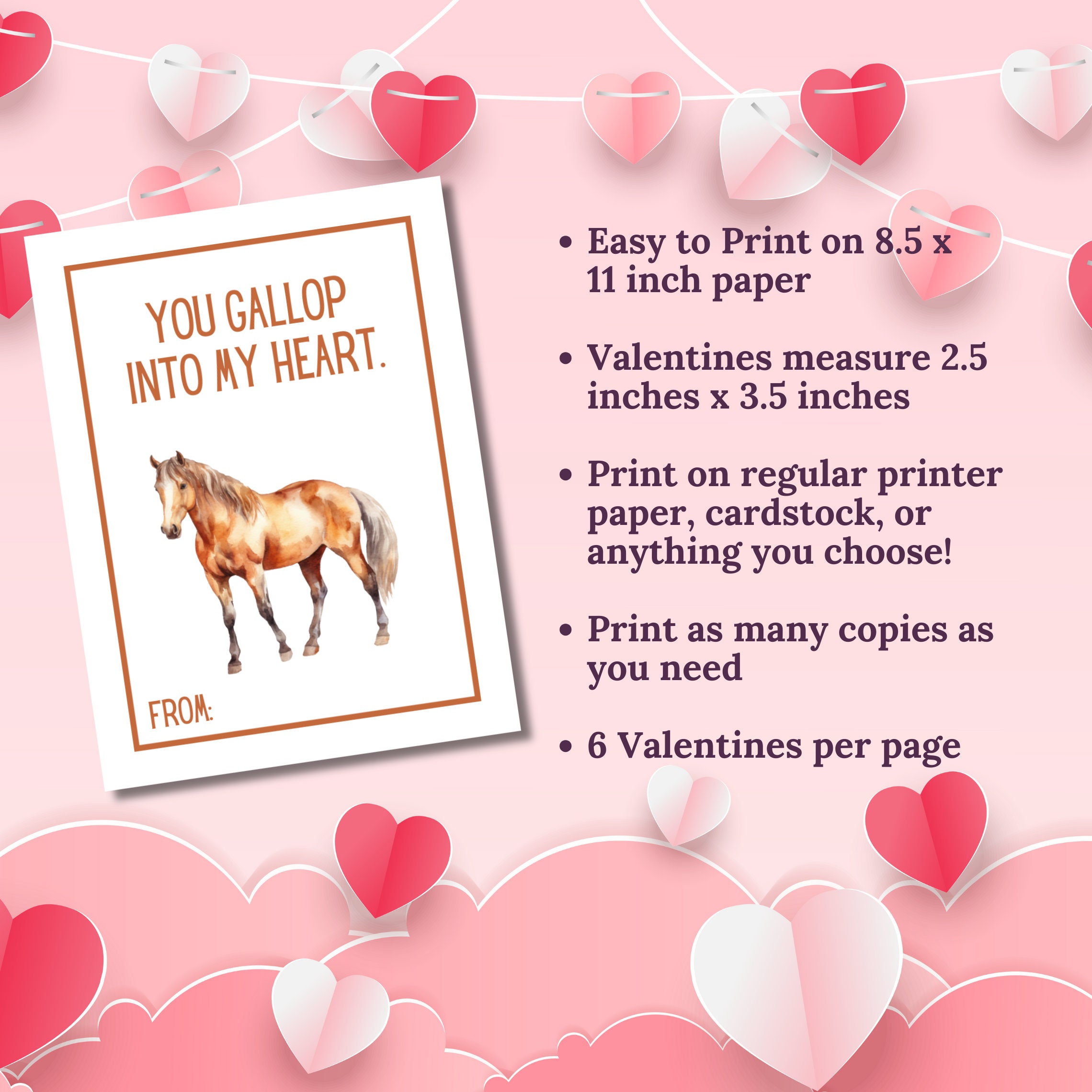 Horsey Valentine's Day Printable | Horse Girl Valentine Card | Kid's ...