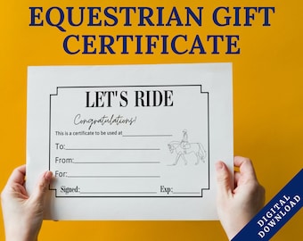 Horseback Riding Gift Certificate Horse Lessons Gift Voucher Printable ...