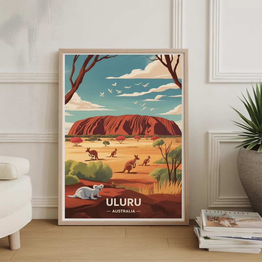 Uluru Ayers Rock Australia Poster - Retro Travel Wall Art, Adventure ...