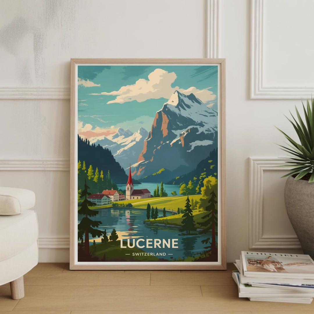 Lucerne Switzerland Travel Poster: Swiss Cityscape Watercolor Art - Etsy