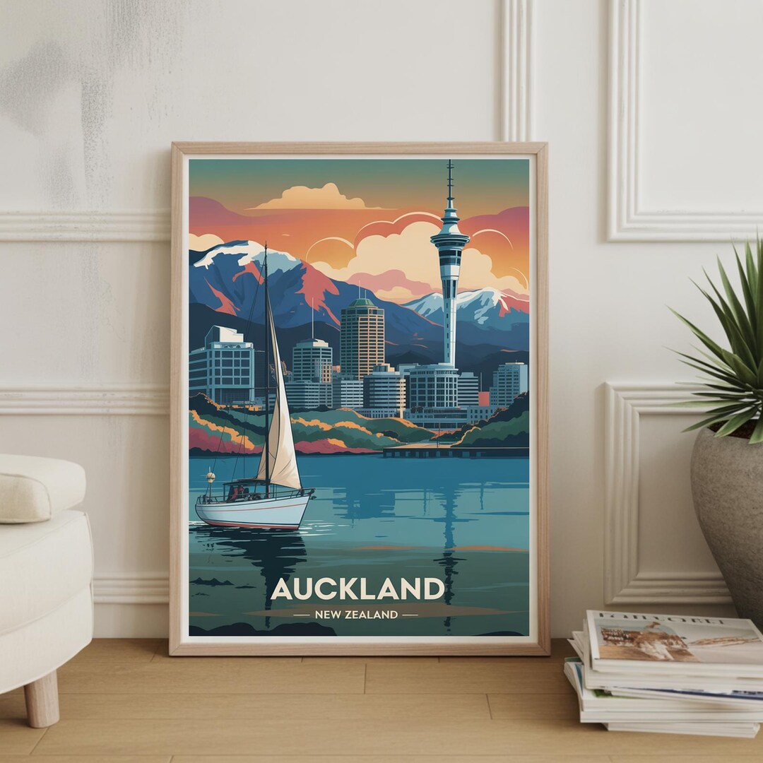 Auckland New Zealand Travel Poster: Coastal Art Print - Etsy