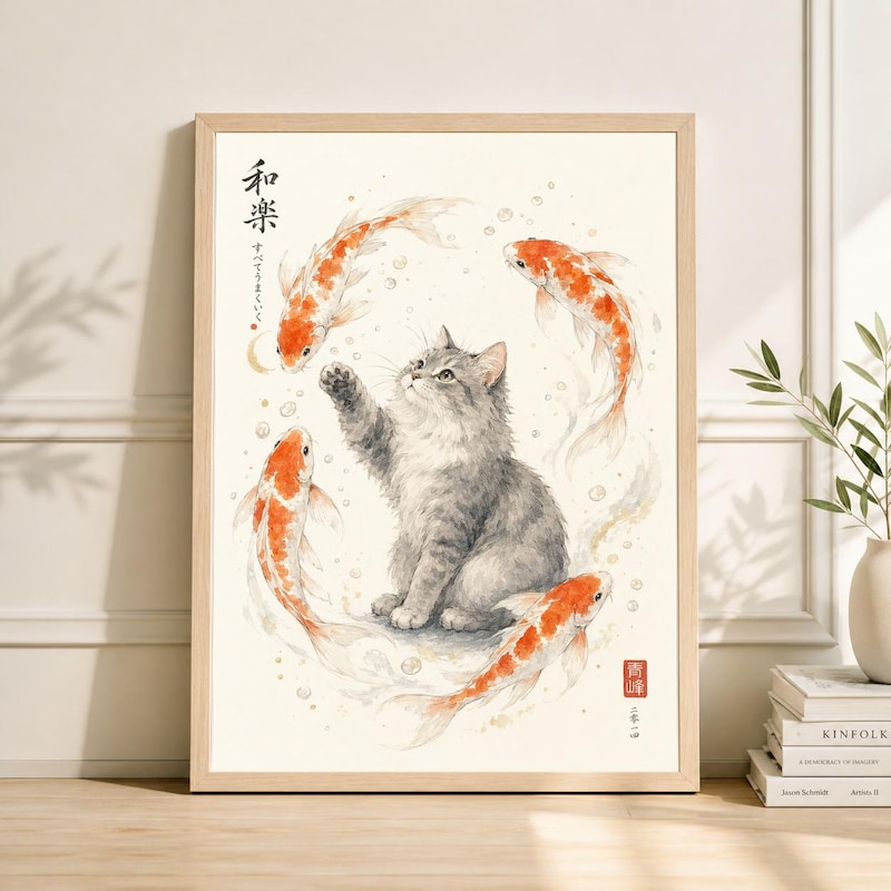 Cat Koi Art Print - Etsy