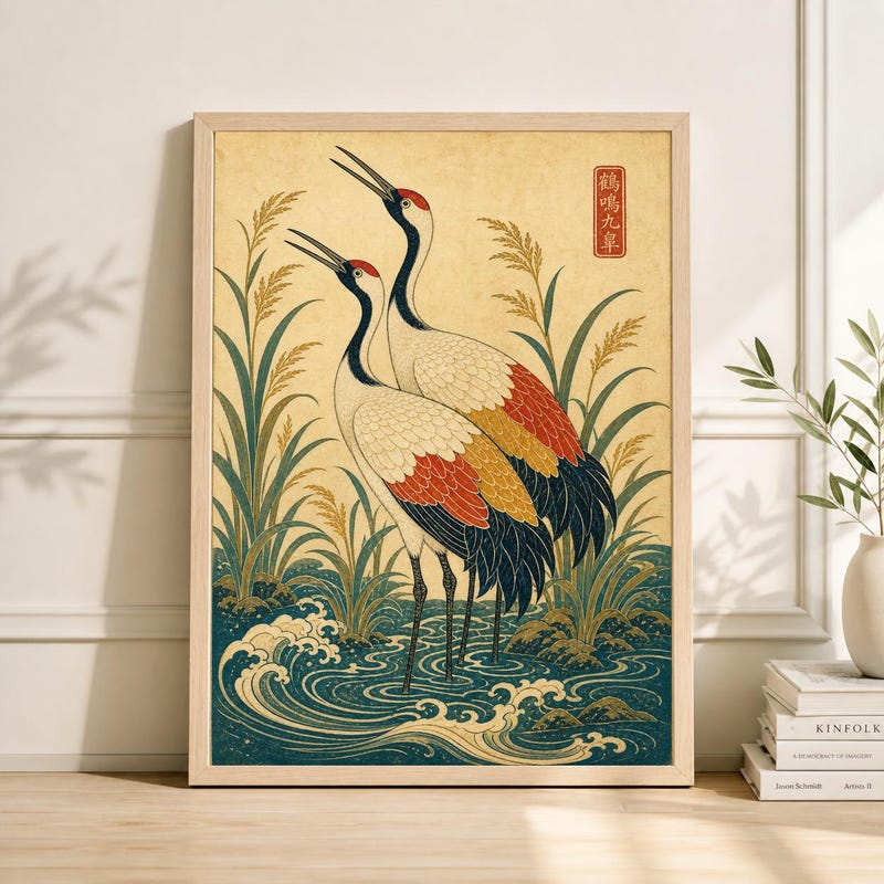 Woodblock Print Crane - Etsy