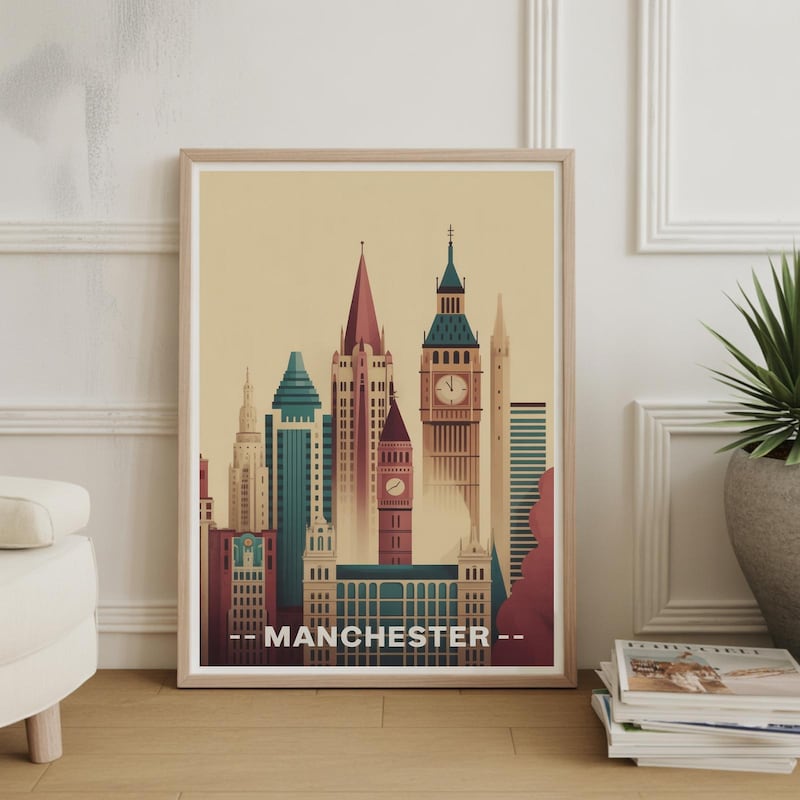 Manchester Skyline Poster - Etsy