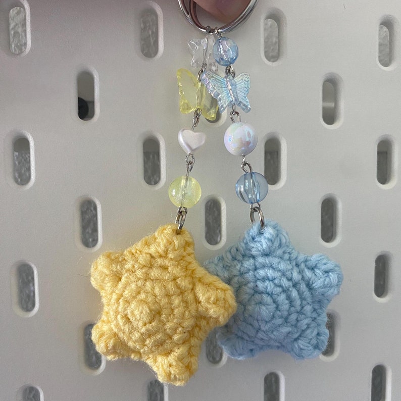 Crochet Star Keychain - Random Beads - Keychains for Bags, Purses ...