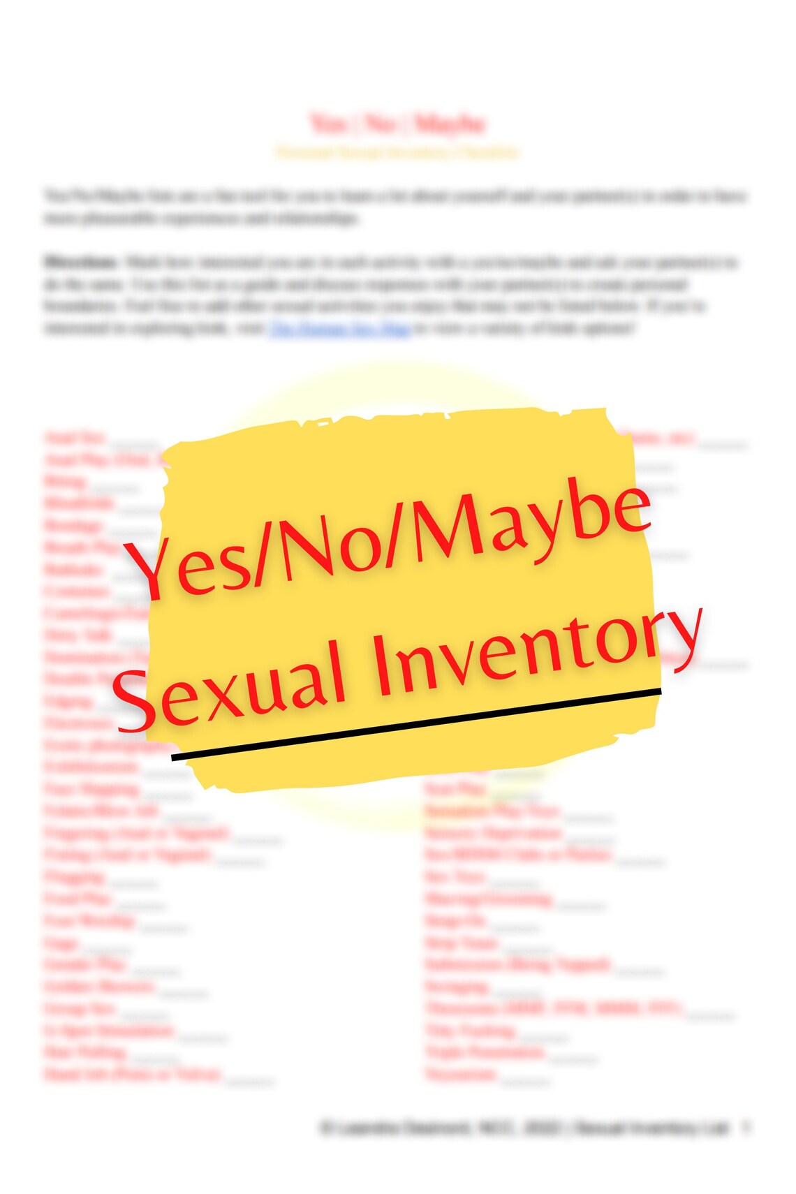 Yes/no/maybe, Sexual and Kink Inventory, Improve Your Relationship, Couples Intimacy - Enhance ...