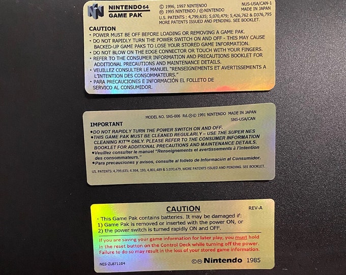 N64 SNES NES Back Holo Gold Replacement Label (pick One) - Etsy