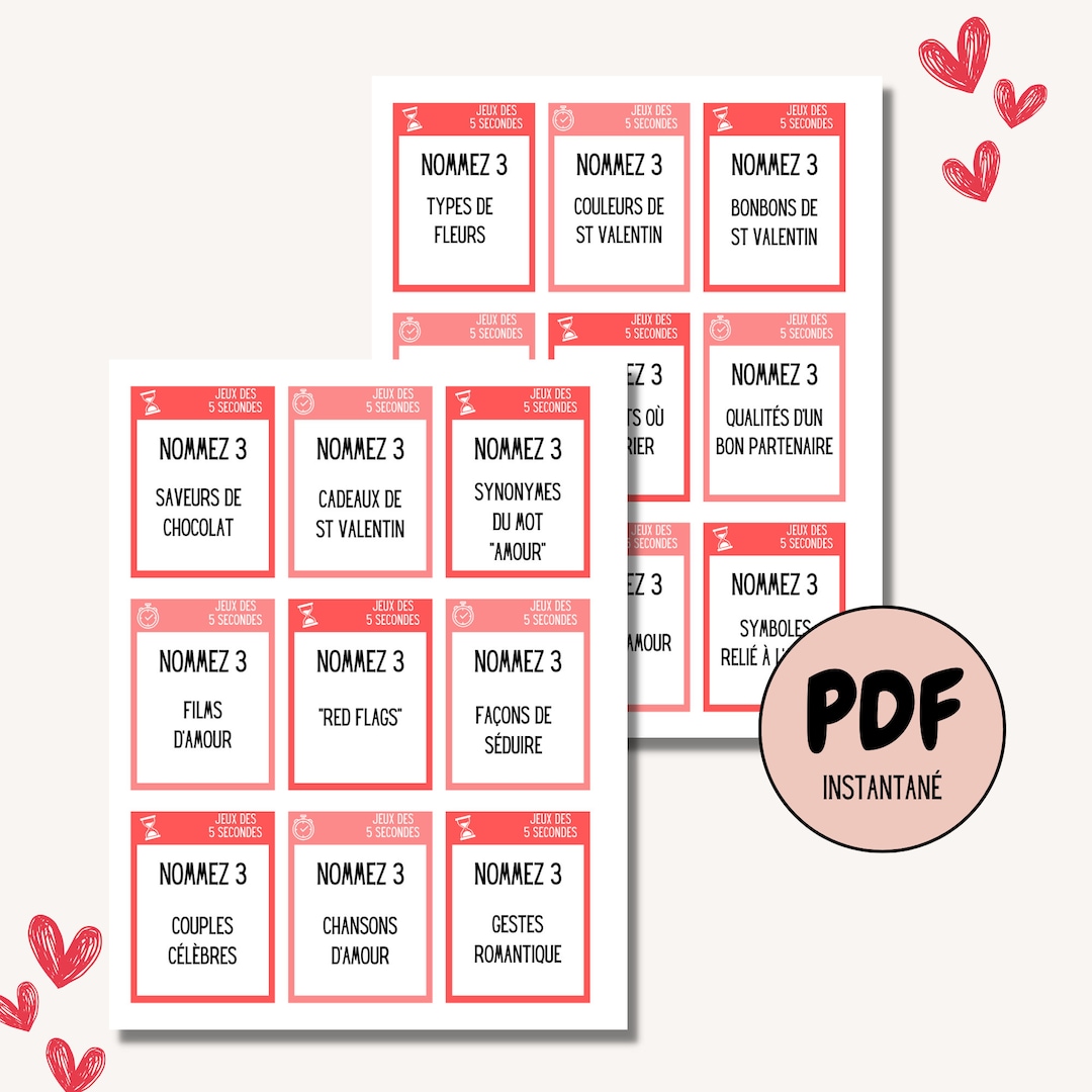 Jeux de Saint Valentin à imprimer, Jeux des 5 secondes en français ...