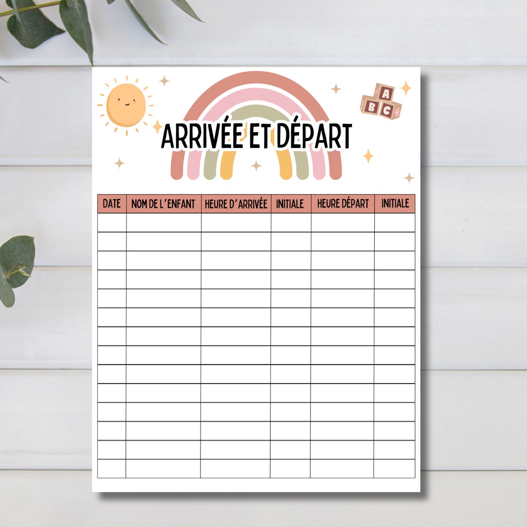 Daycare Arrival and Departure Sheet, Daycare Form in French, Home ...