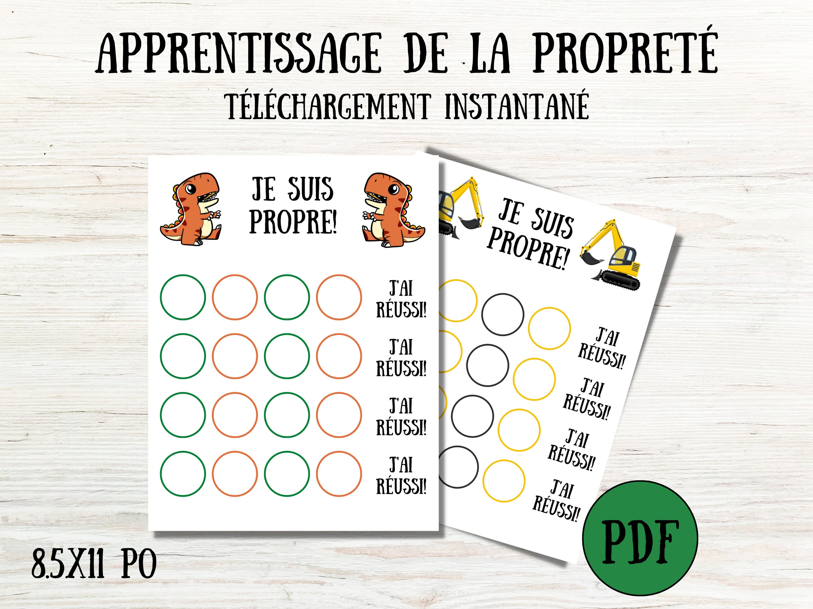 Potty Training for Children, Printable Potty Chart in French, Dinosaur ...