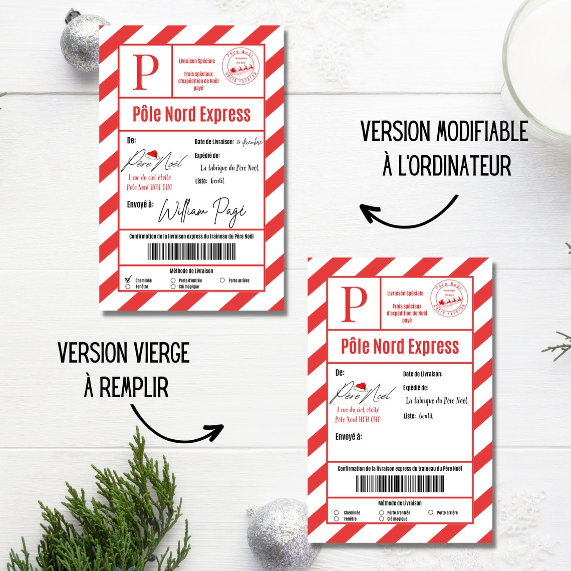 Personalized French Santa Claus Shipping Label, Printable North Pole ...