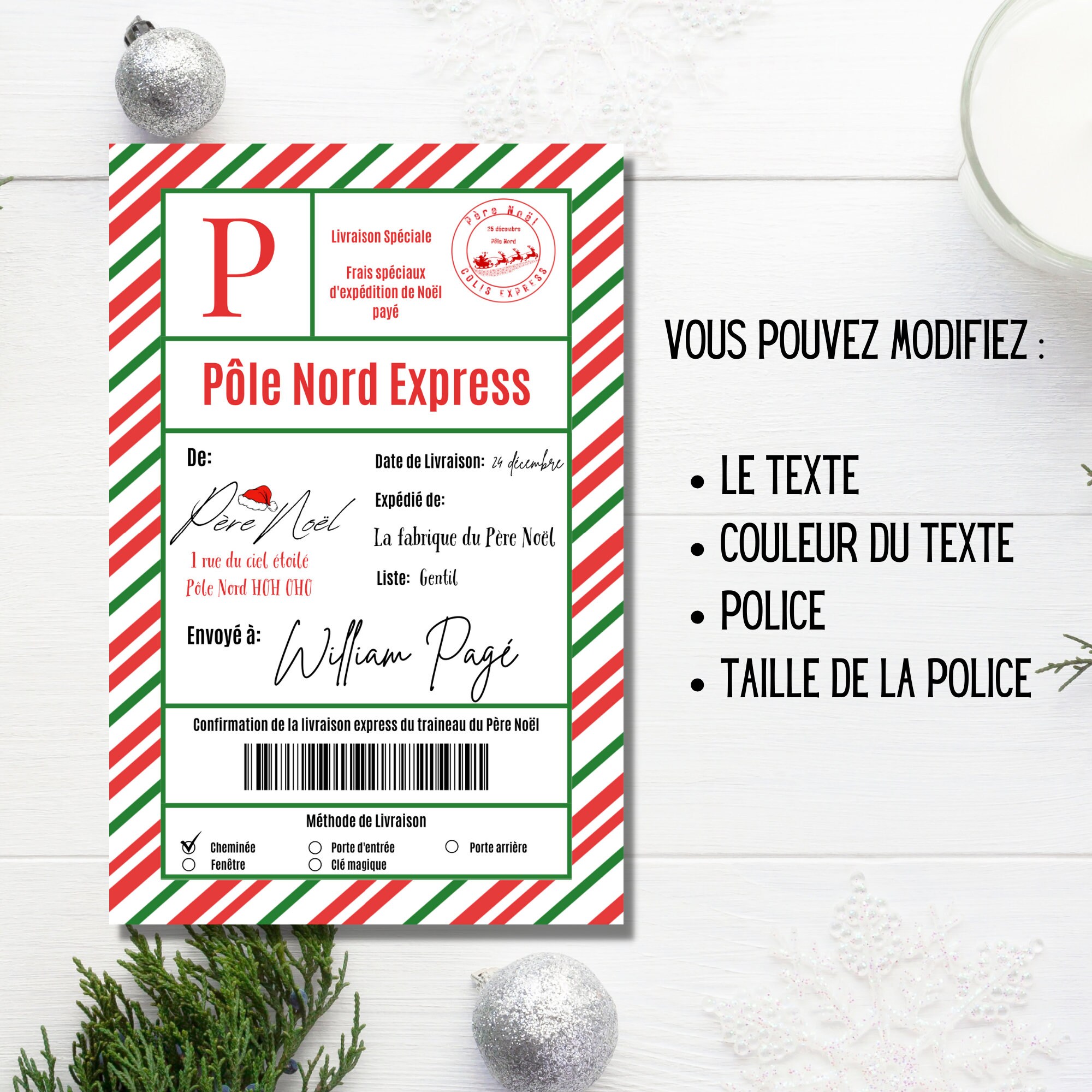Étiquette d'expédition du Père Noël en Français personnalisable ...