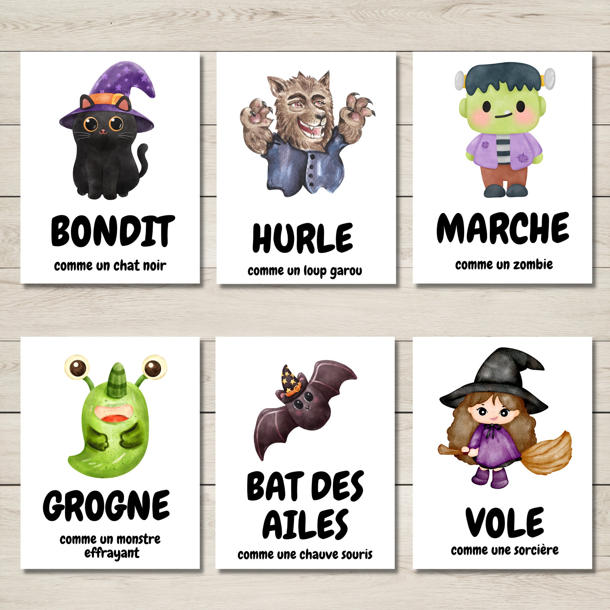 Flashcards de mouvement pour enfants d'halloween, carte d'action d ...